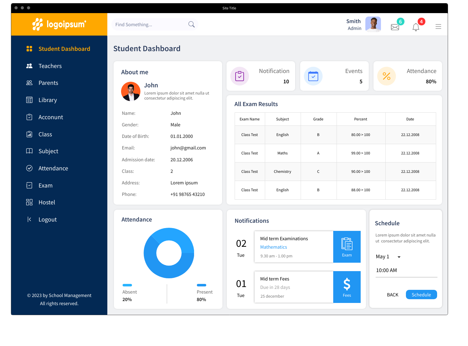 Free Wireframe Template for Student Dashboard