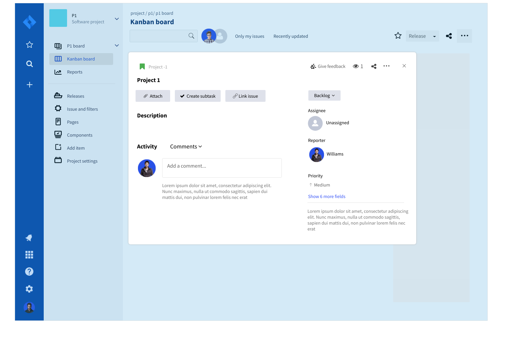 Free Wireframe Template for Atlassian ADG UI - Jira edit task