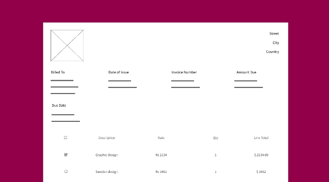 Free Wireframe Template for Invoice mockup bill layout