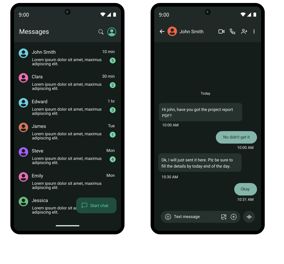 Free Wireframe Template for Chat list and conversation for Android