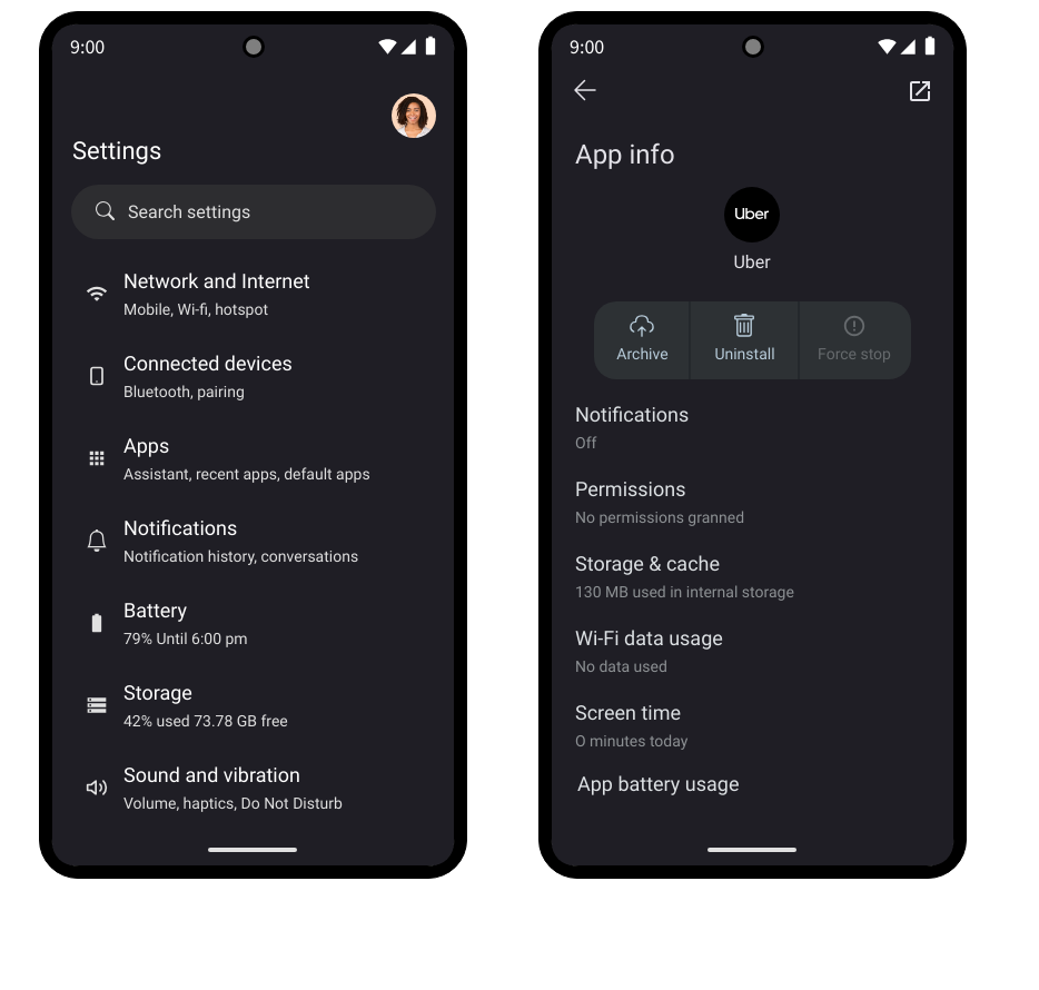 Free Wireframe Template for Setting & App info for Android