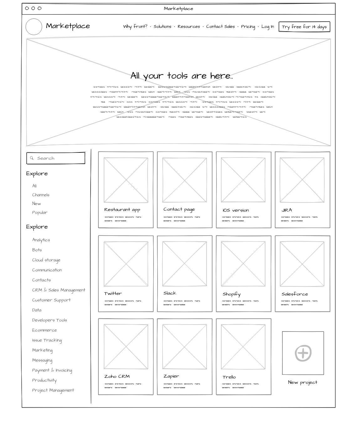 Free Wireframe Template for Marketplace - common home page