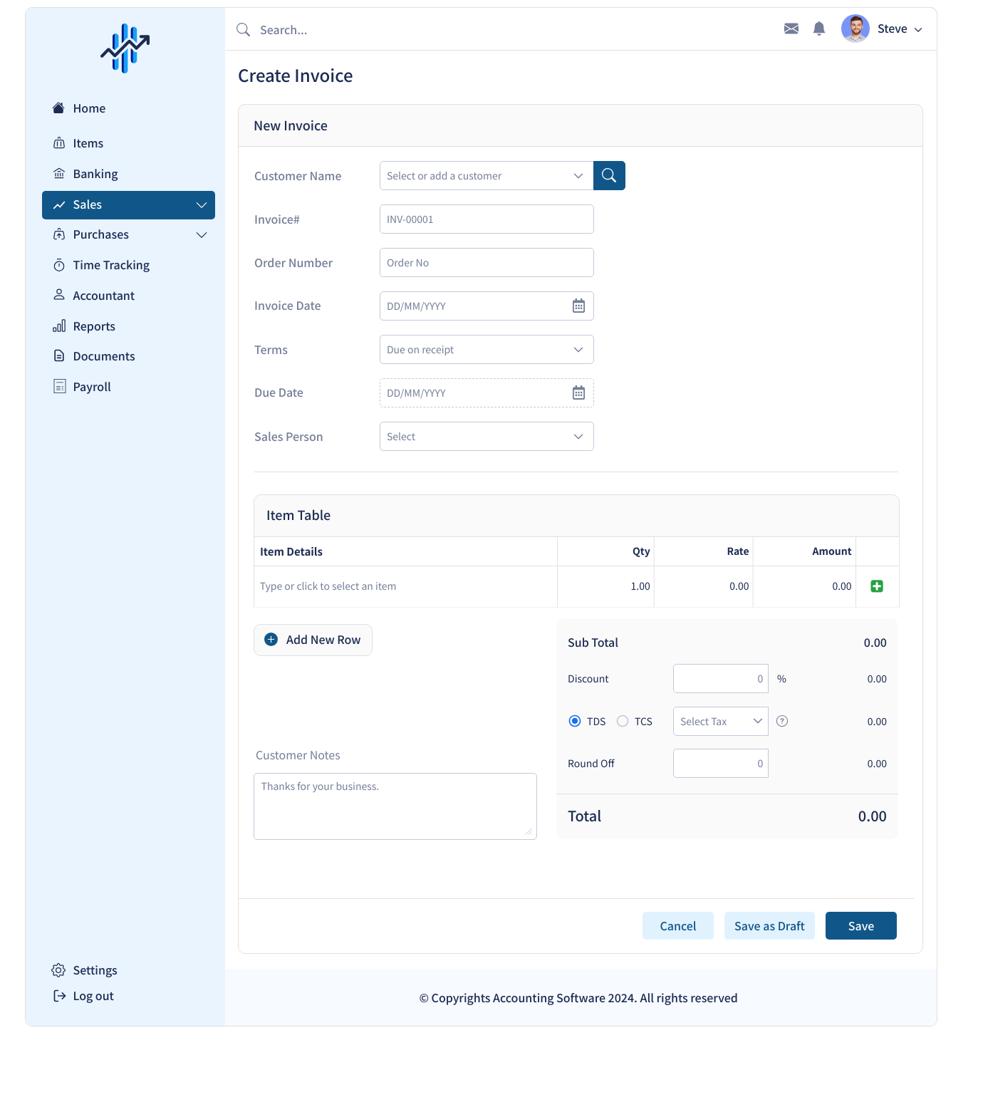 Free Wireframe Template for Create invoice