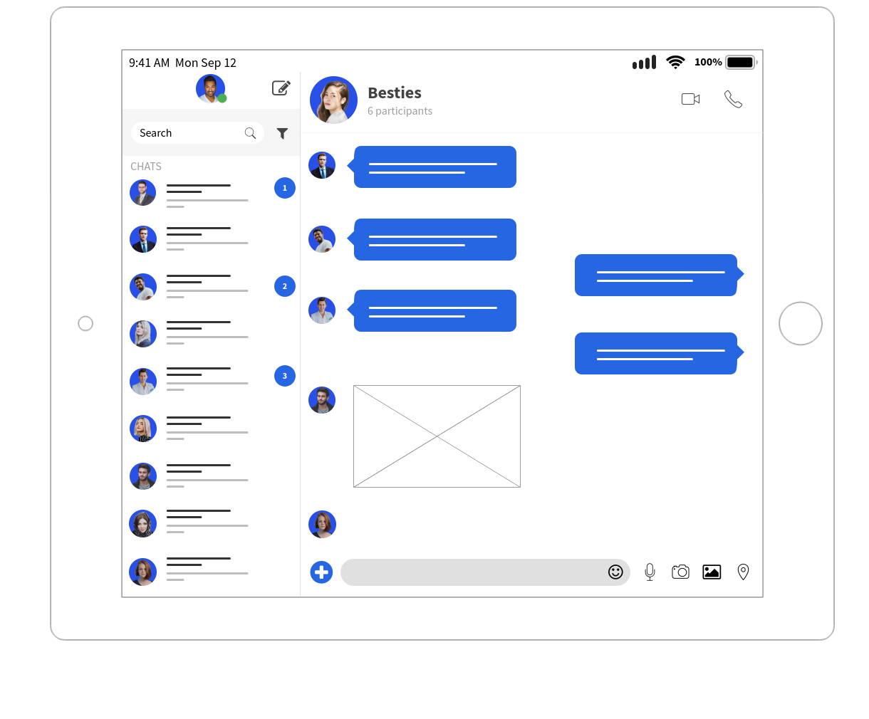 Free Wireframe Template for Chats app