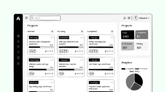 Free Wireframe Template for Sketchy task management app dashboard