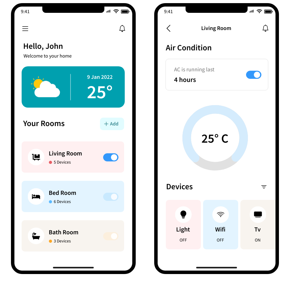 Free Wireframe Template for Smart home UI app 1