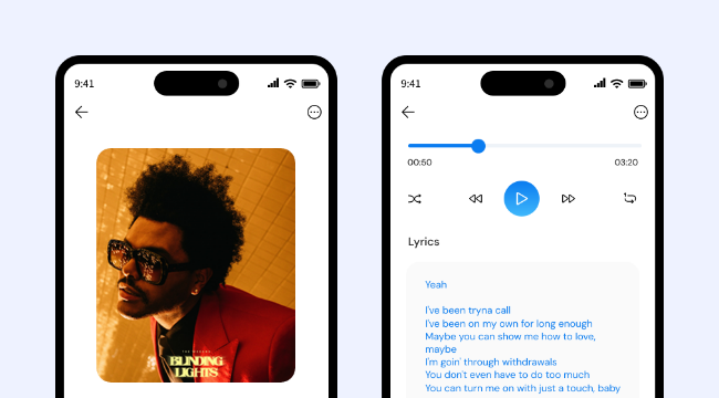 Free Wireframe Template for Music app player & lyrics