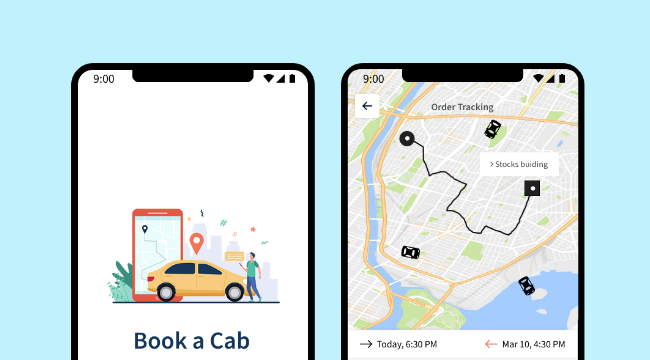 Free Wireframe Template for Cab booking app 2