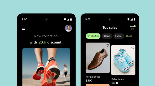 Free Wireframe Template for Android 12 - Fashion store app