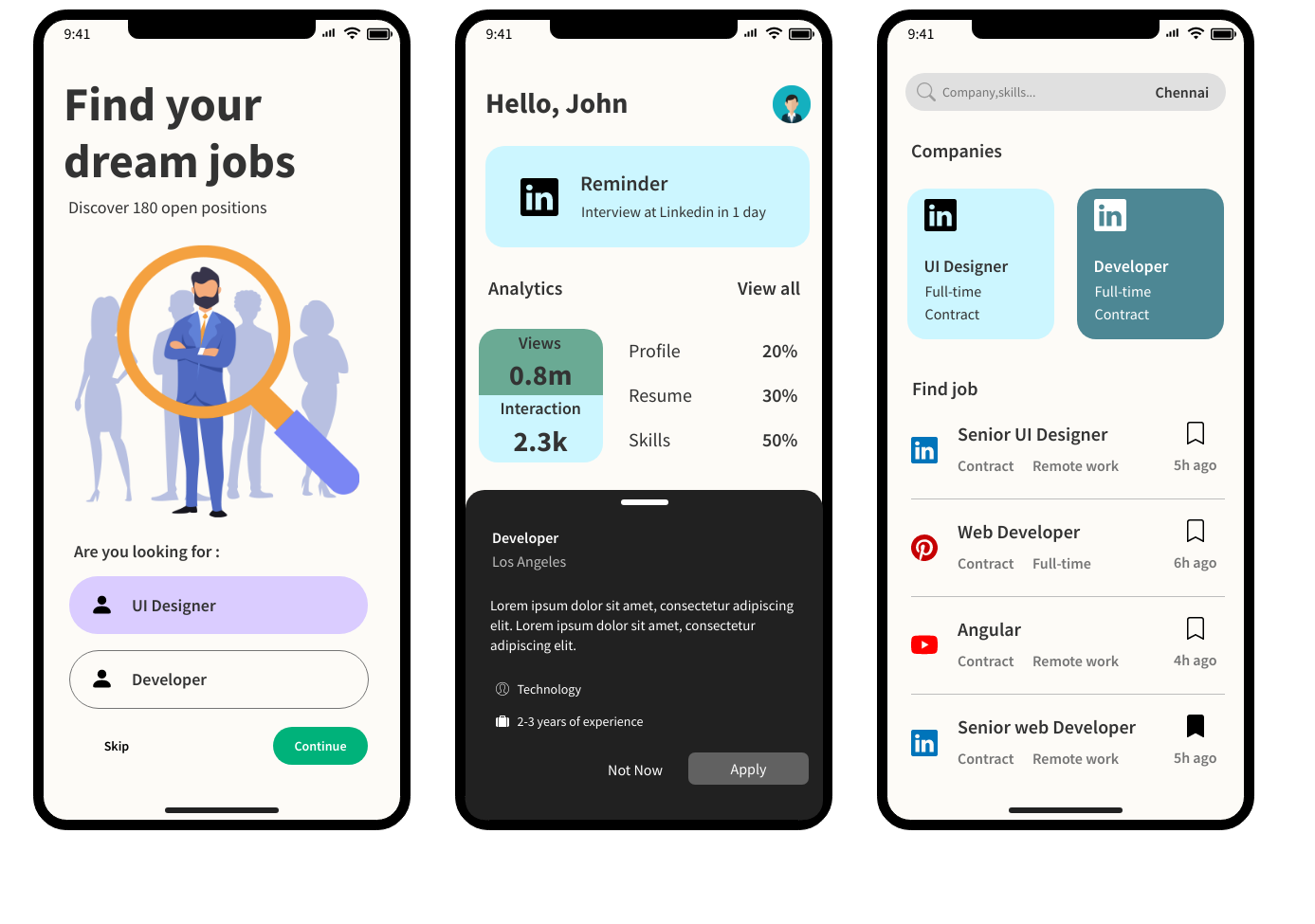 Free Wireframe Template for Job search app 1