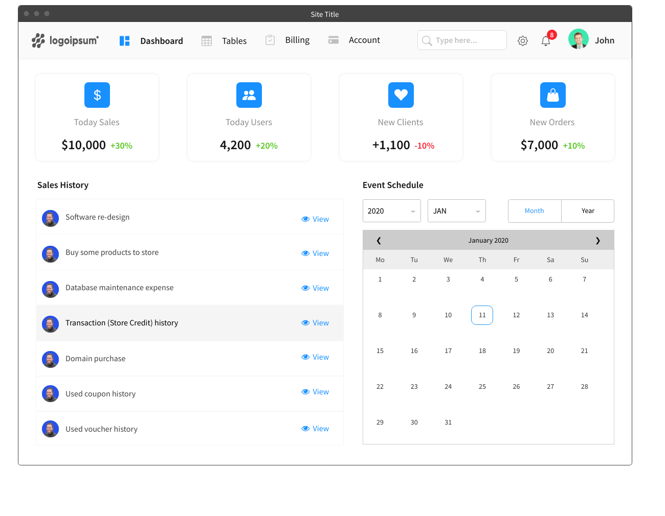 Free Wireframe Template for Ant design 3 - Dashboard