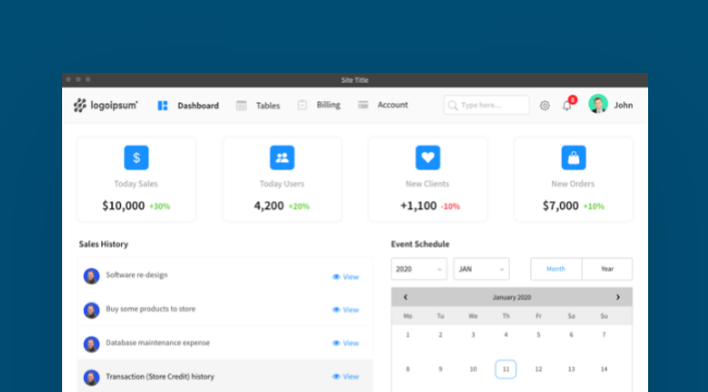 Free Wireframe Template for Ant design 3 - Dashboard