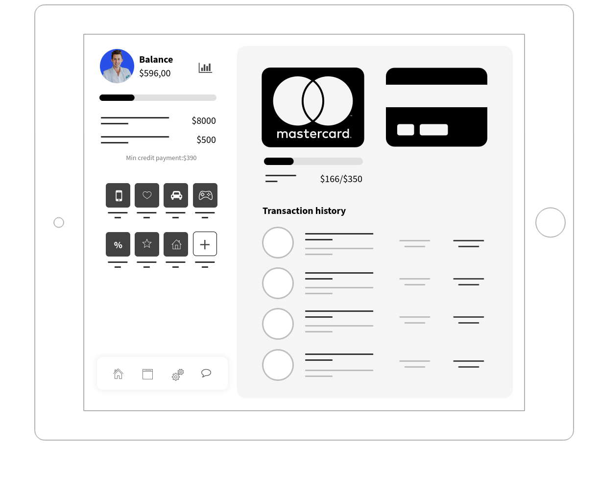 Free Wireframe Template for Transactions app