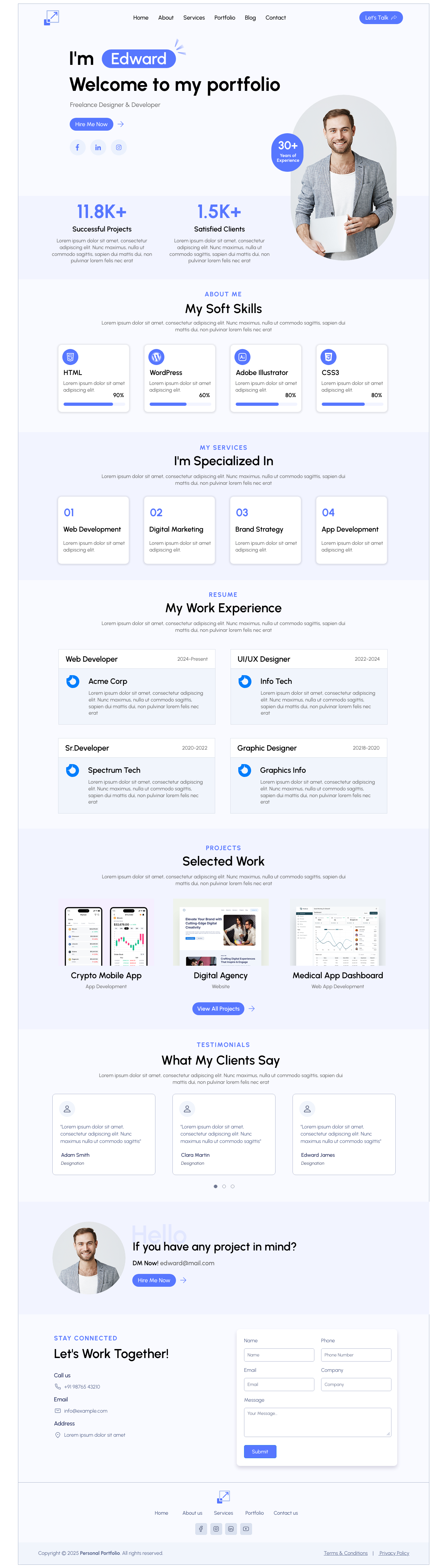 Free Wireframe Template for Personal portfolio website