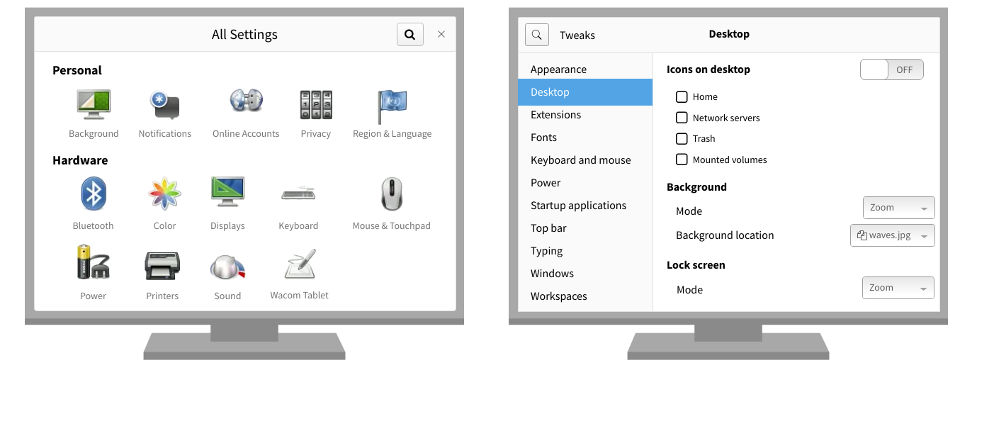 Free Wireframe Template for Gnome 3 - System settings