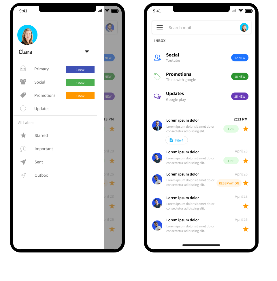 Free Wireframe Template for Ionic 4 - iOS Mail app