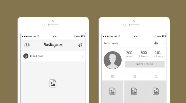 Free Wireframe Template for Instagram social kit