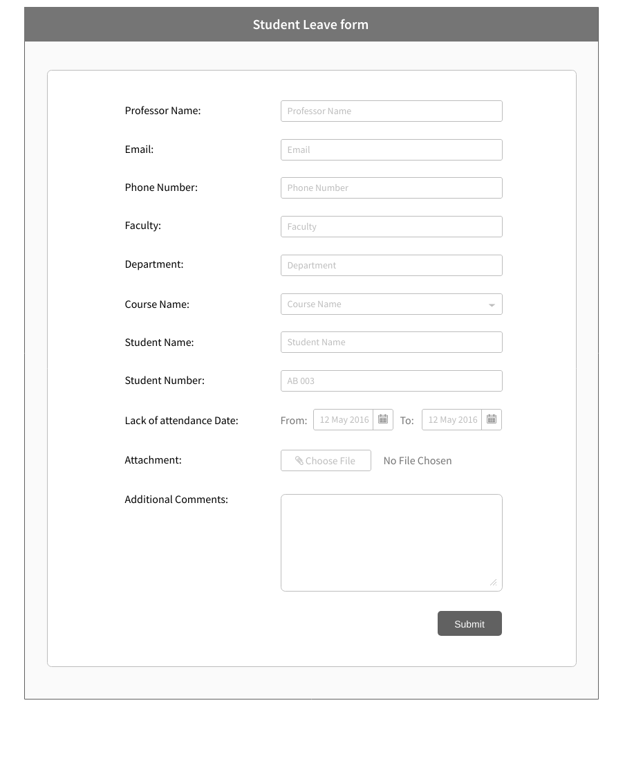 Free Wireframe Template for Student form