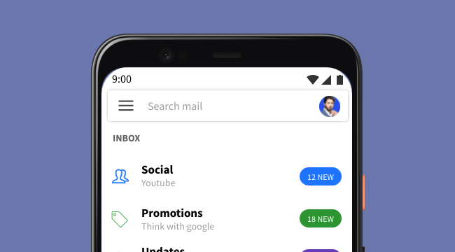 Free Wireframe Template for Android 10 - Gmail app