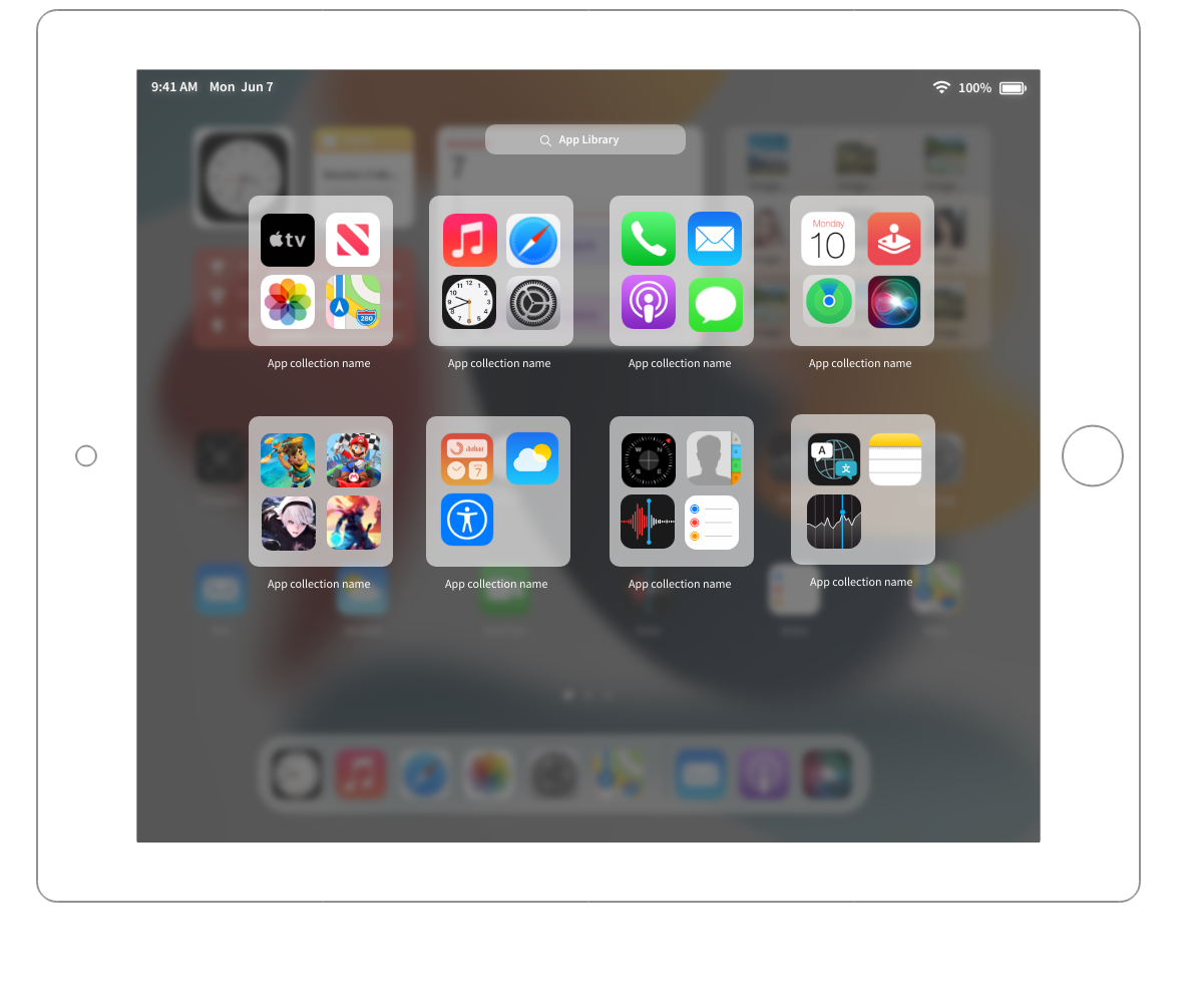 Free Wireframe Template for iPad OS 15 - App library
