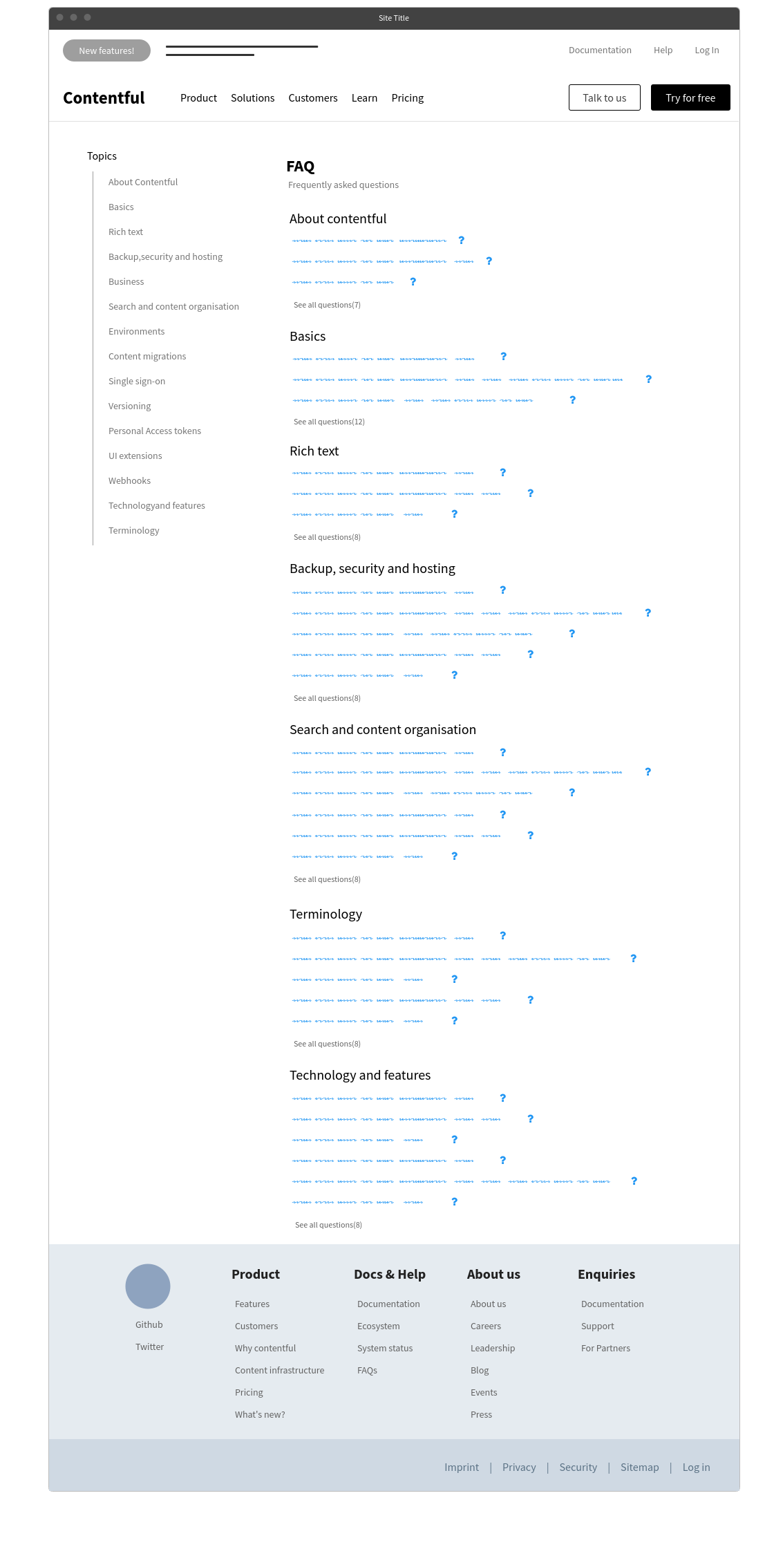 Free Wireframe Template for FAQ page